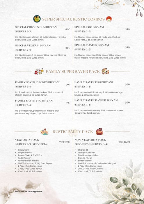 Menu at Rustic Cook Haus, Hyderabad