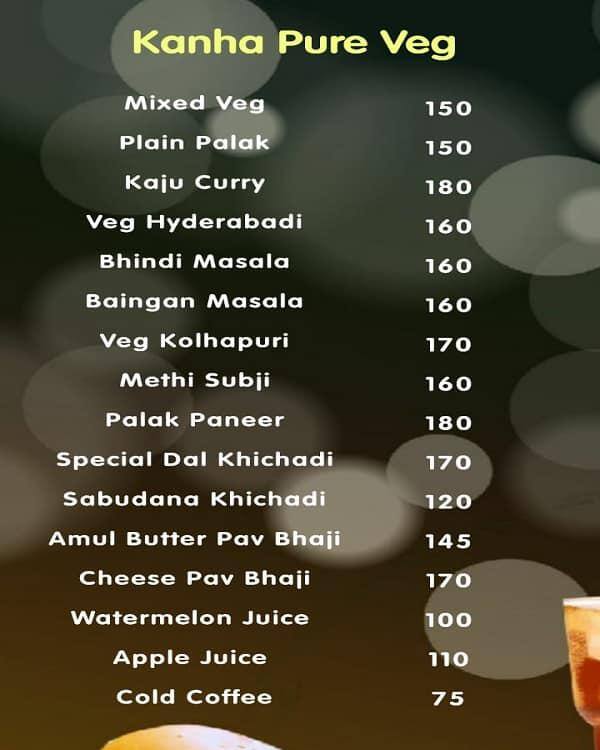 Menu of Kanha Pure Veg, Wadgaon Sheri, Pune