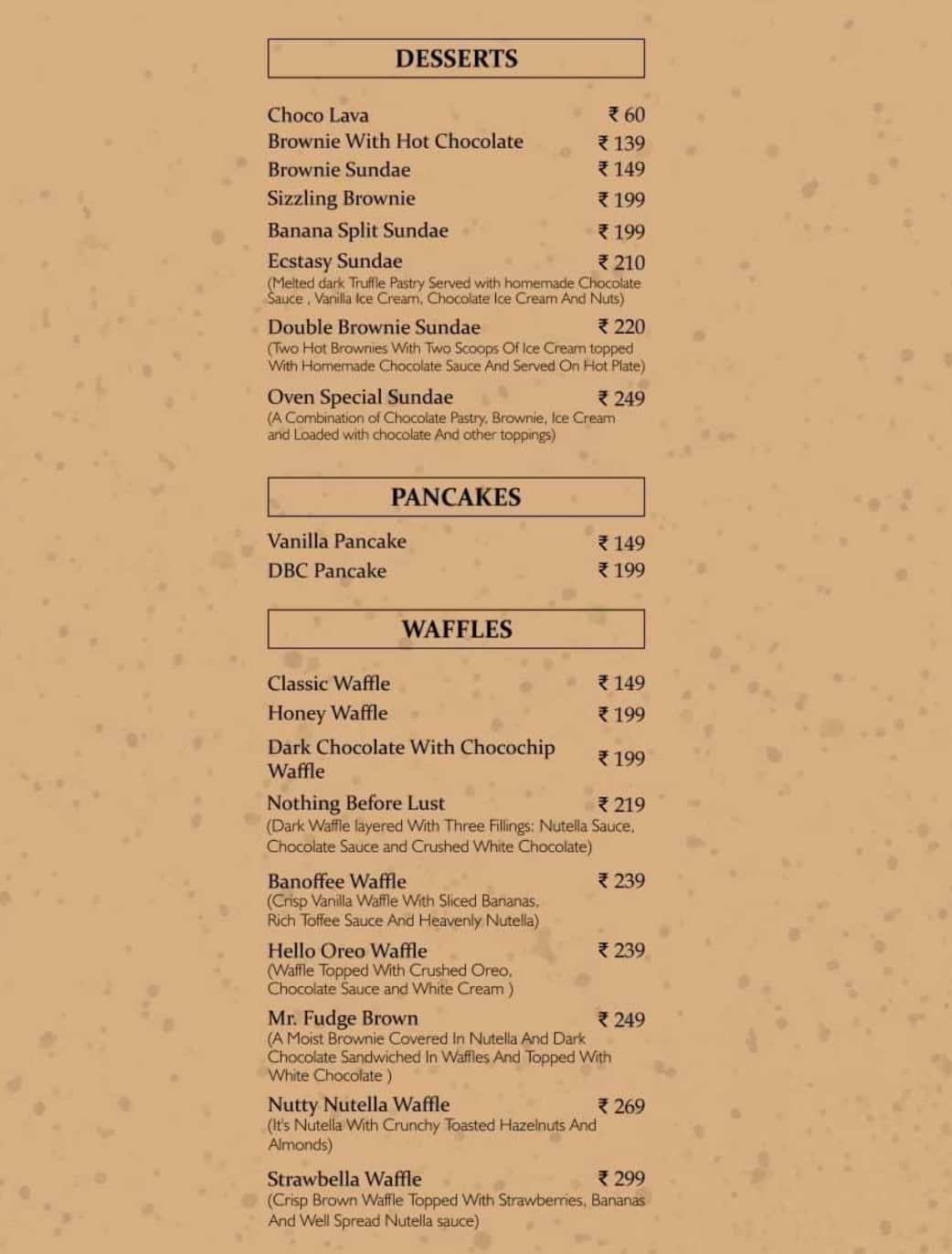 Menu of Oven The Bakery & Cafe, Mansarovar, Jaipur