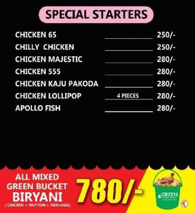 Menu of Green Bucket Biryani, Vanasthalipuram, Hyderabad