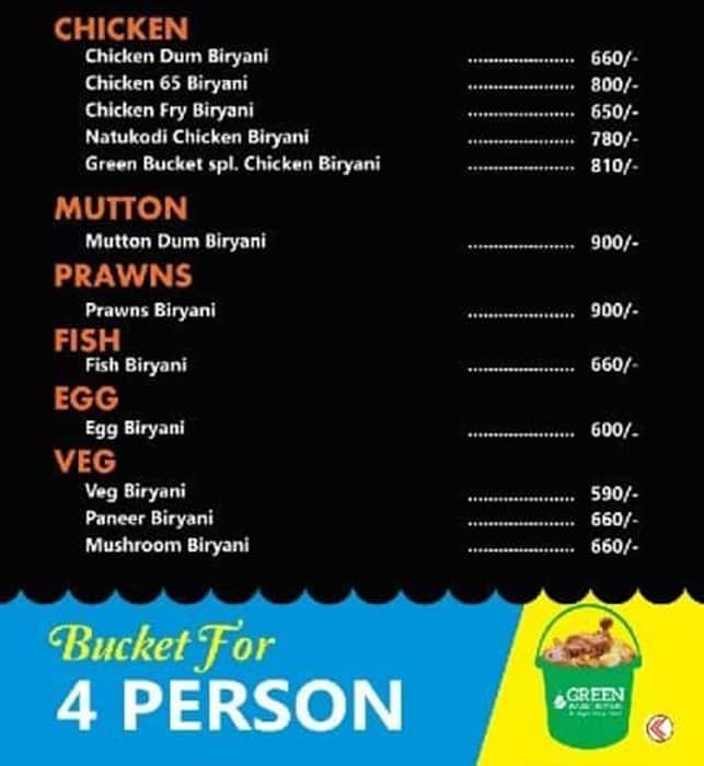 Menu at Green Bucket Biryani, Hyderabad, H.No. C-129 MIG Phase-II