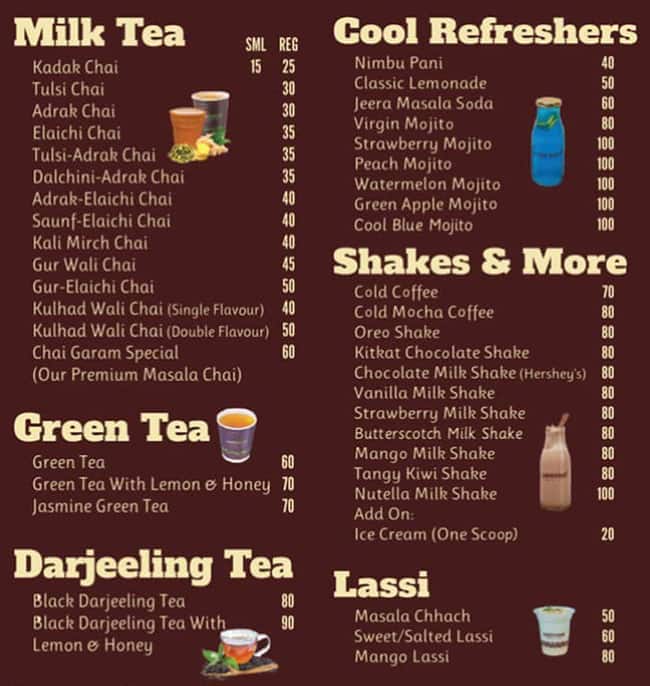 Menu of Chai Garam Cafe, Sector 16, Noida