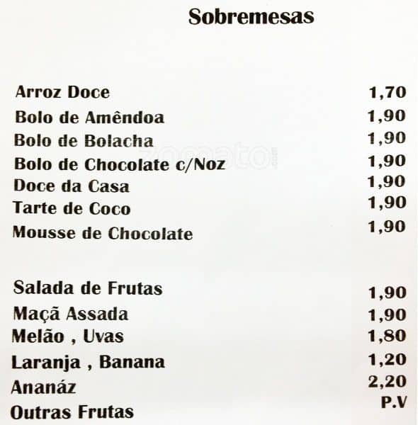 Menu em Panelinha Ideal restaurante, Lisboa