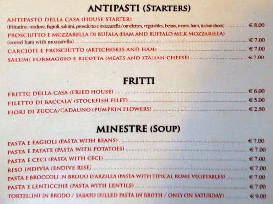 Dal Bolognese Rome Italy Menu