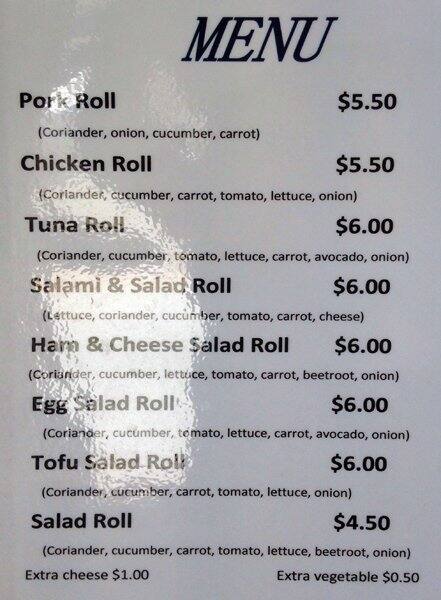 Menu at Maxim bakery, Leichhardt