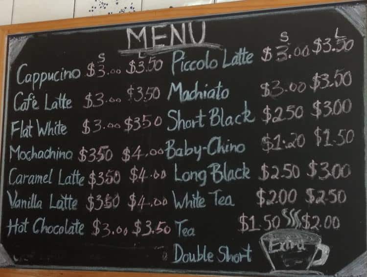 Menu at Maxim bakery, Leichhardt