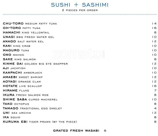 Menu at Makoto restaurant, Bal Harbour