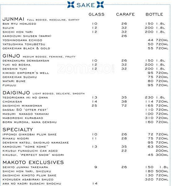 Menu at Makoto restaurant, Bal Harbour