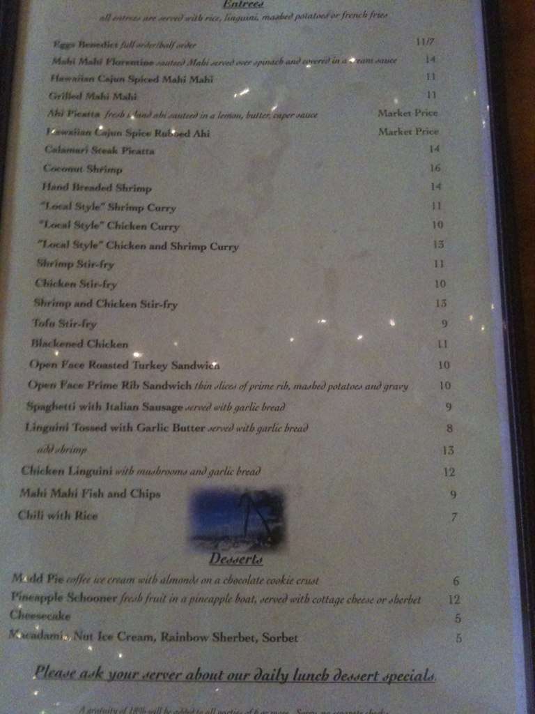 Menu at La Mariana Sailing Club, Honolulu, 50 Sand Island Access Rd