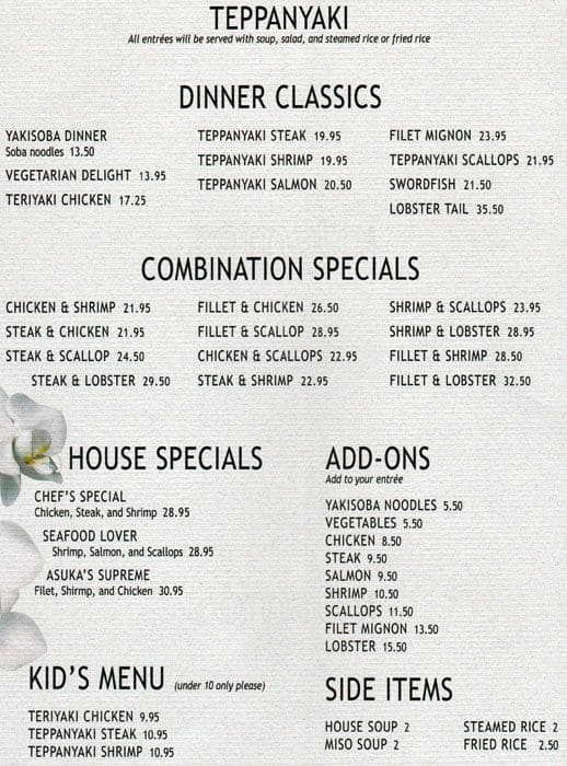 Menu at Asuka Japanese Steak House & Sushi restaurant, Nicholasville ...
