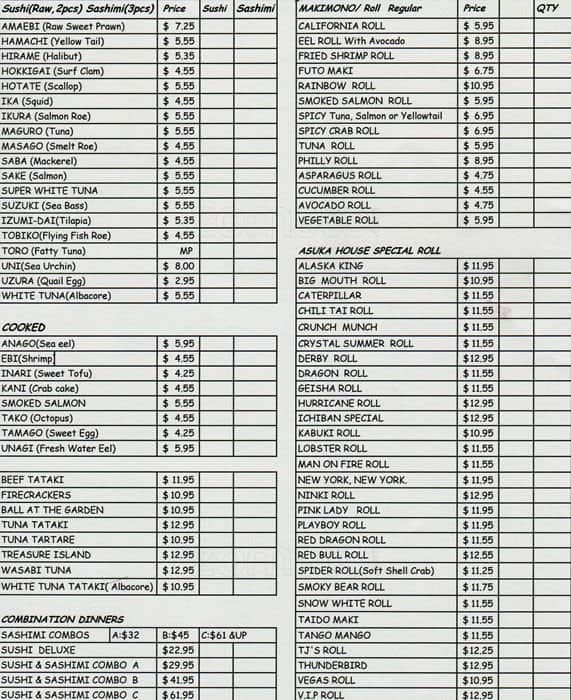 Menu at Asuka Japanese Steak House & Sushi restaurant, Nicholasville ...