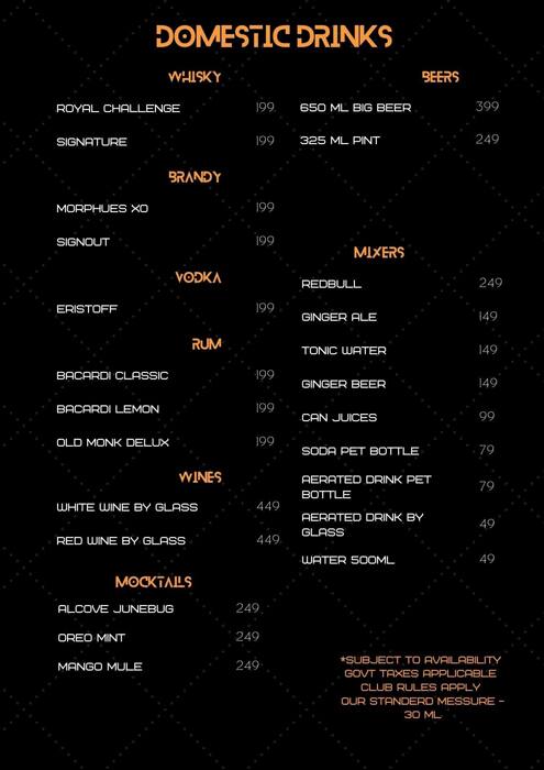 Menu at The Alcove Restobar, Chennai