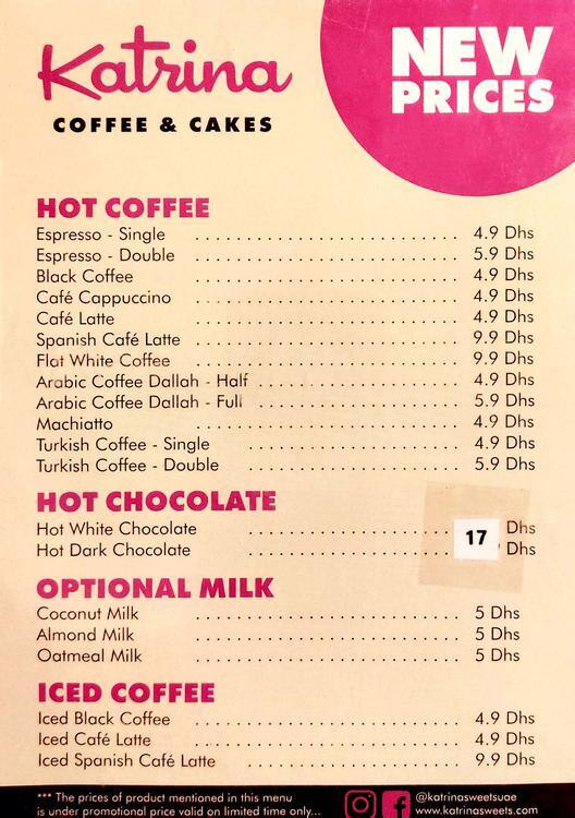 Menu of Katrina Sweets & Confectionery, Umm Suqeim, Dubai