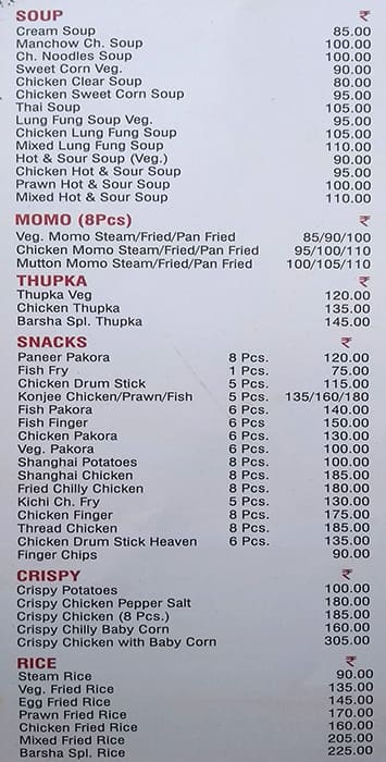Menu of New Barsha Restaurant, Nagerbazar, Kolkata