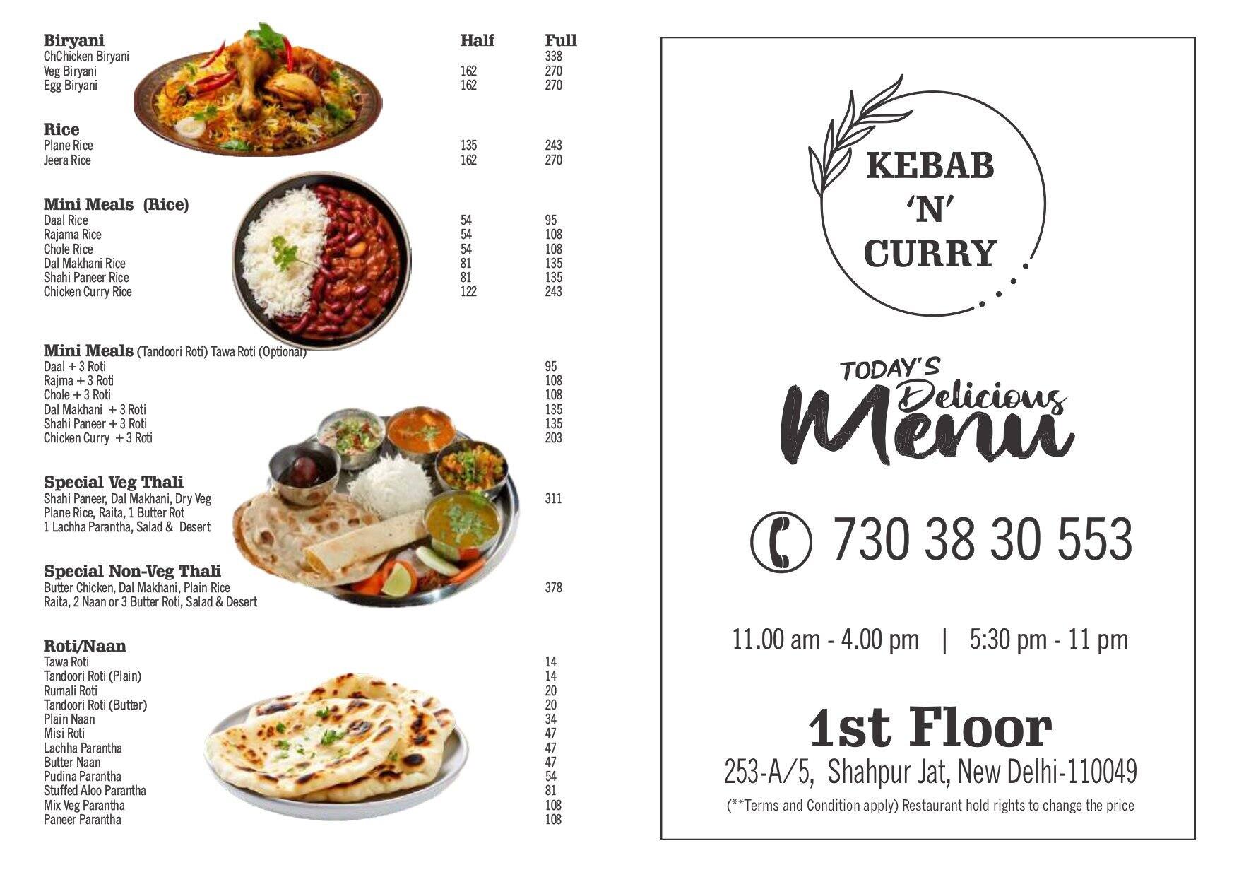 Menu of Kabab N Curry, Hauz Khas, New Delhi