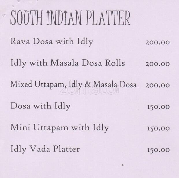 Menu at Bronze, Kolkata