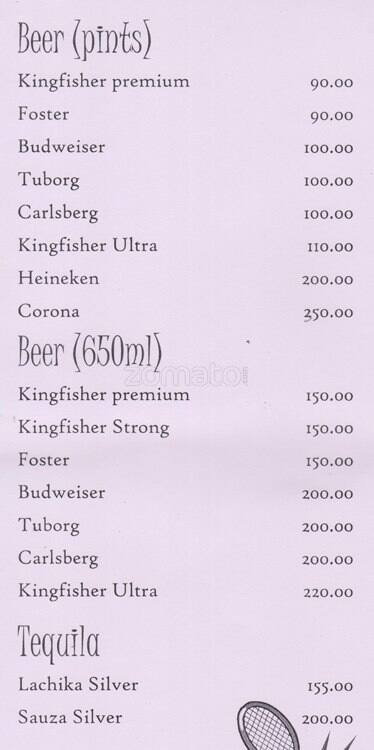 Menu at Bronze, Kolkata