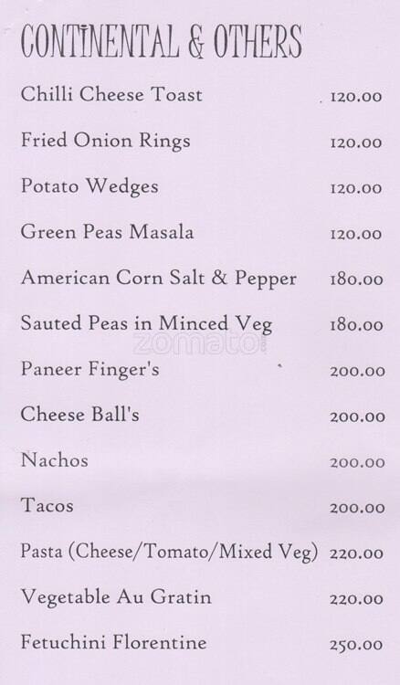 Menu at Bronze, Kolkata