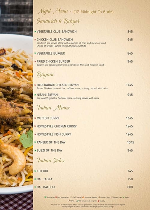 Menu at 24/7 - The Lalit Ashok Bangalore, Bengaluru