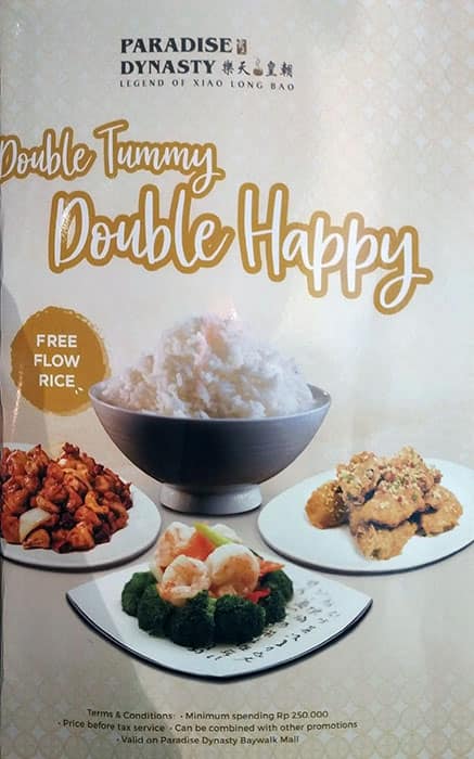 Menu at Paradise Dynasty restaurant, Jakarta, Jalan Jend. Sudirman