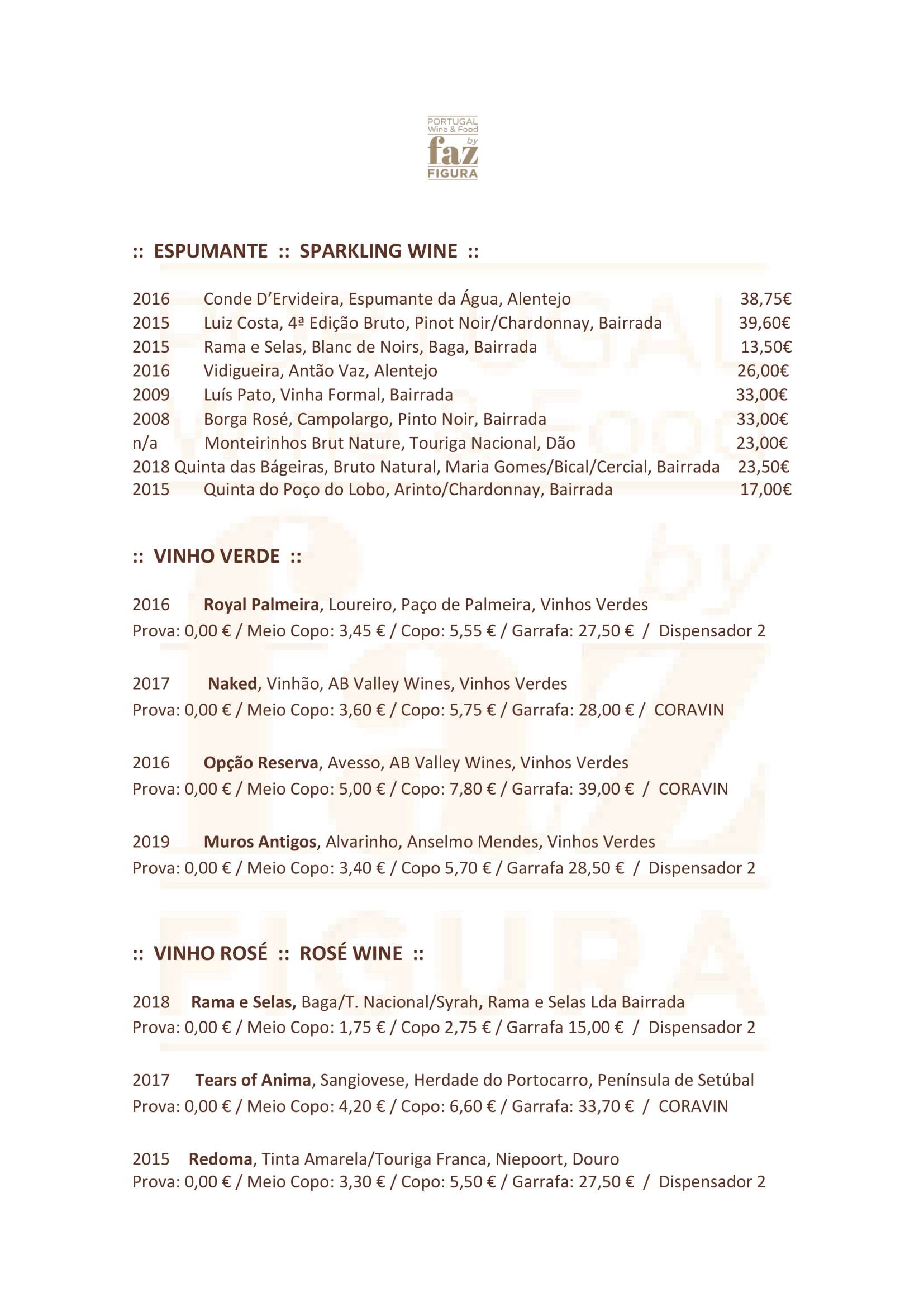 Menu at Faz Figura pub & bar, Lisbon