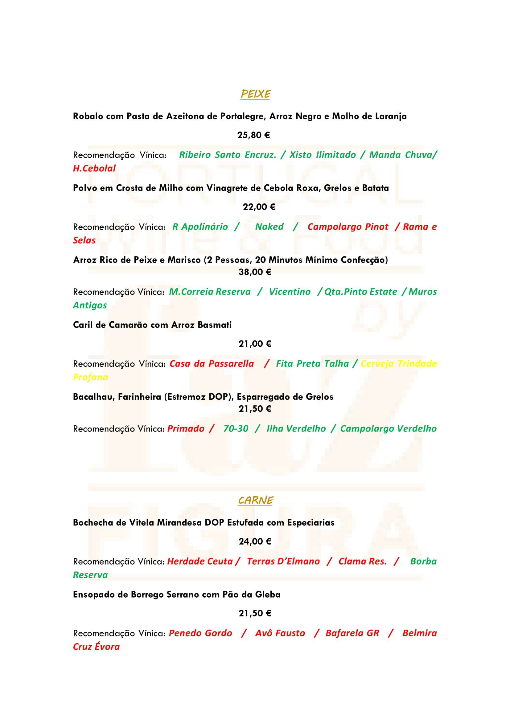 Menu at Faz Figura pub & bar, Lisbon