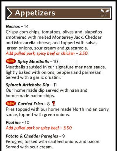 Menu at The Moose & Barrel, Toronto