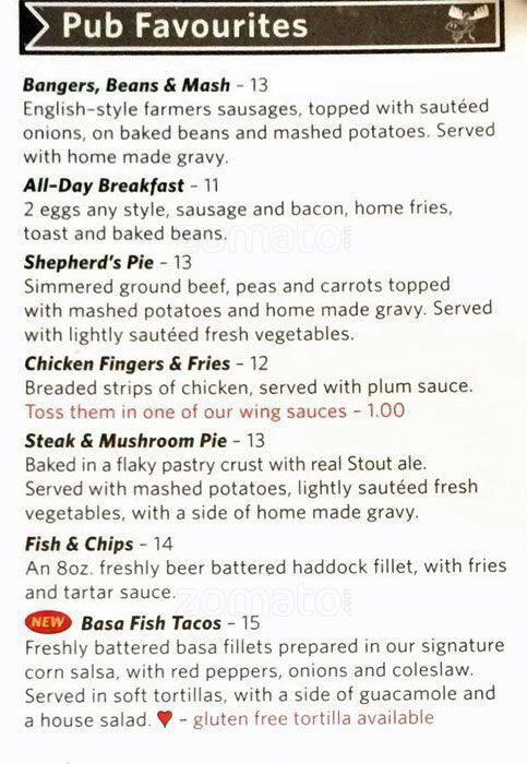 Menu at The Moose & Barrel, Toronto