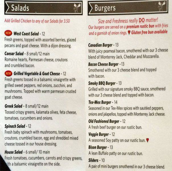 Menu at The Moose & Barrel, Toronto