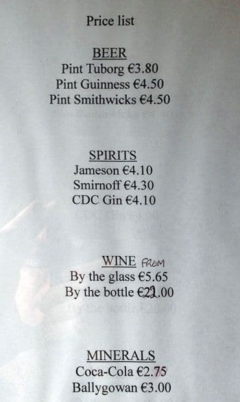 Menu at Sandymount House pub & bar, Dublin