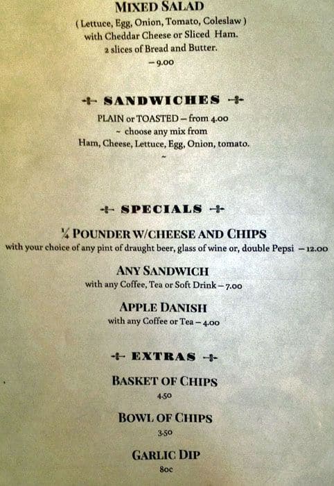 Menu at Sandymount House pub & bar, Dublin