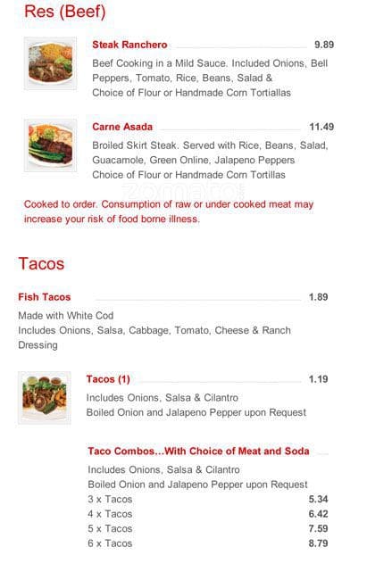 Menu at Taqueria El Sabor restaurant, Shoreline