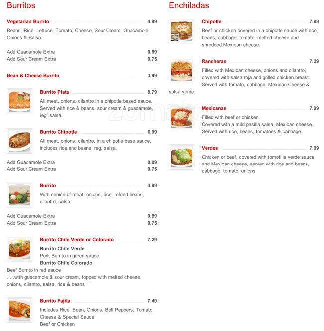 Menu at Taqueria El Sabor restaurant, Tacoma, S Mildred St