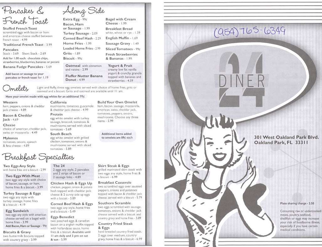 Diner 24 Menu, Menu for Diner 24, Oakland Park/Wilton Manors, Miami ...