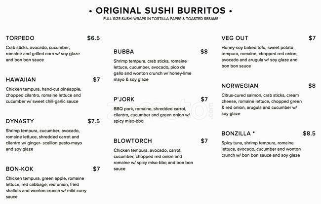Menu at Bon Bon Sushi restaurant, West Chester