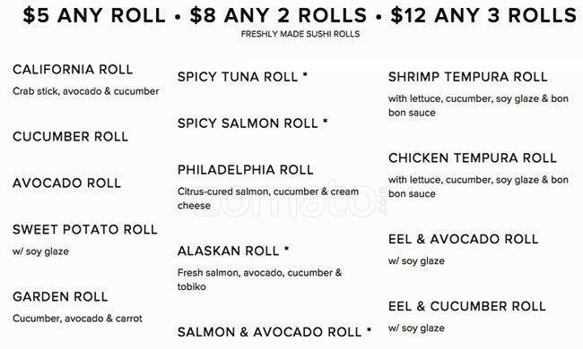Menu at Bon Bon Sushi restaurant, West Chester