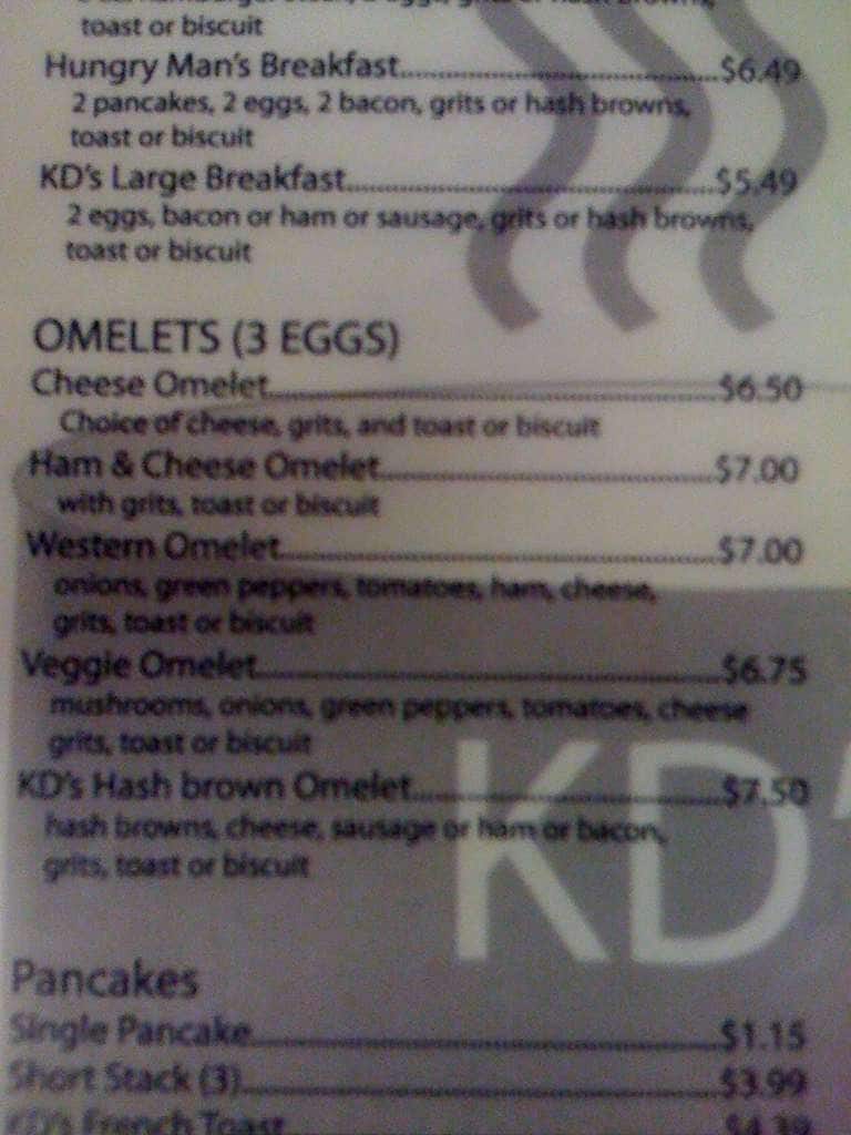 Menu at KD's restaurant, Lake Charles