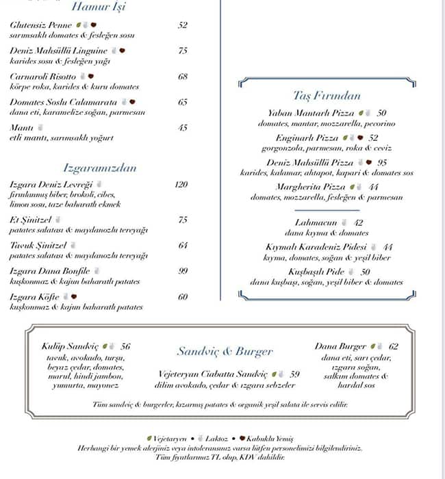 Menu at Divan Palmira, Göltürkbükü