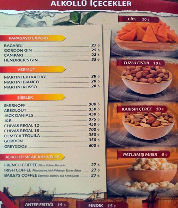 Menu at Papagayo, Istanbul