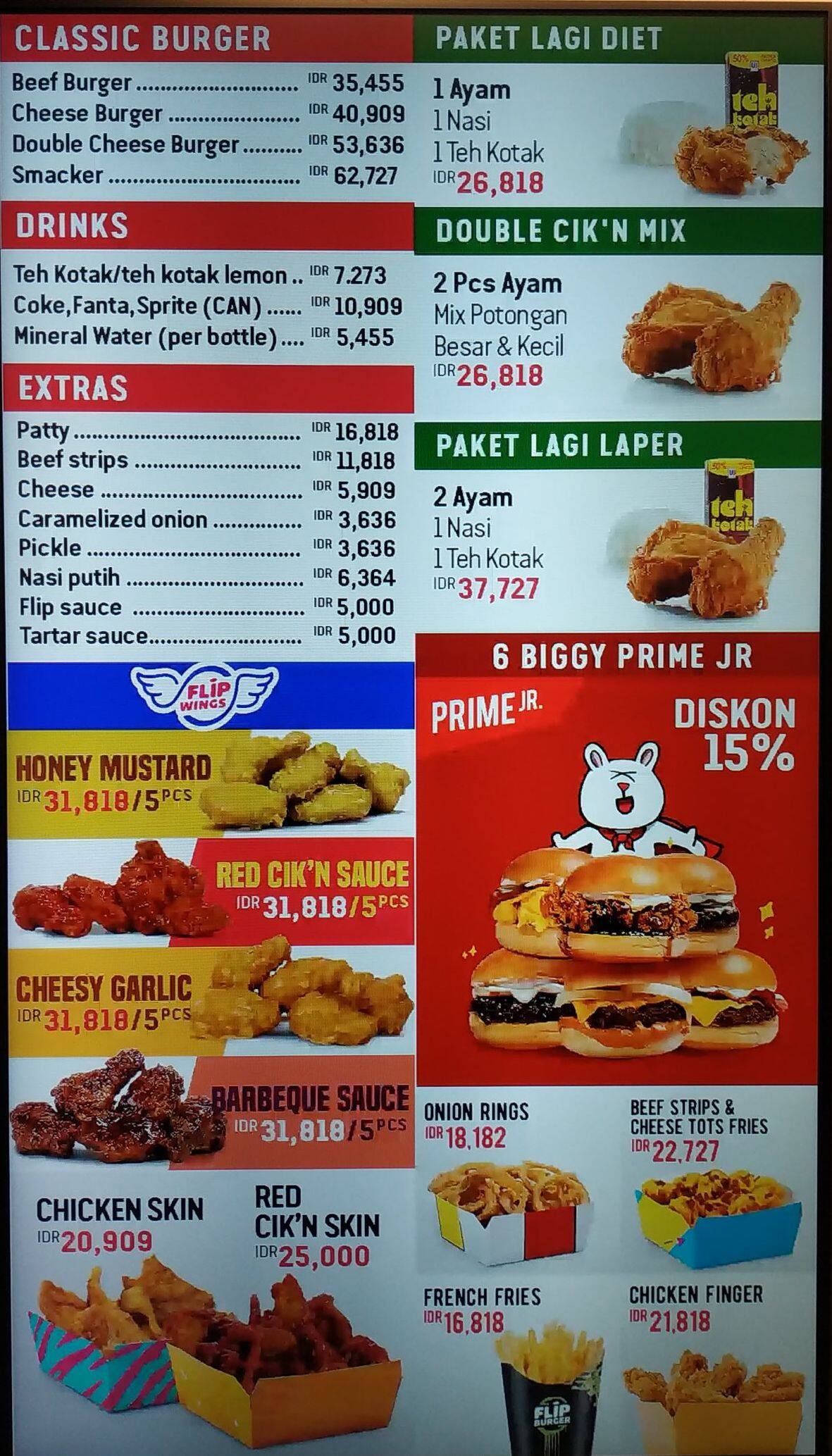 Menu at Flip Burger restaurant, South Tangerang, Jl. Wahid Hasyim