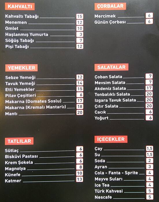 Menu at Çıtır Ambar, Istanbul