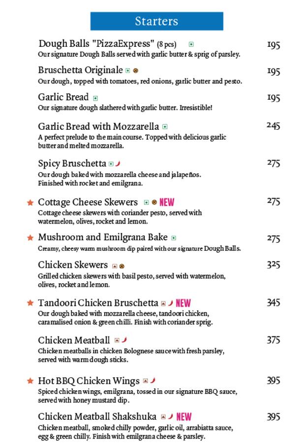 Menu of PizzaExpress, Indiranagar, Bangalore