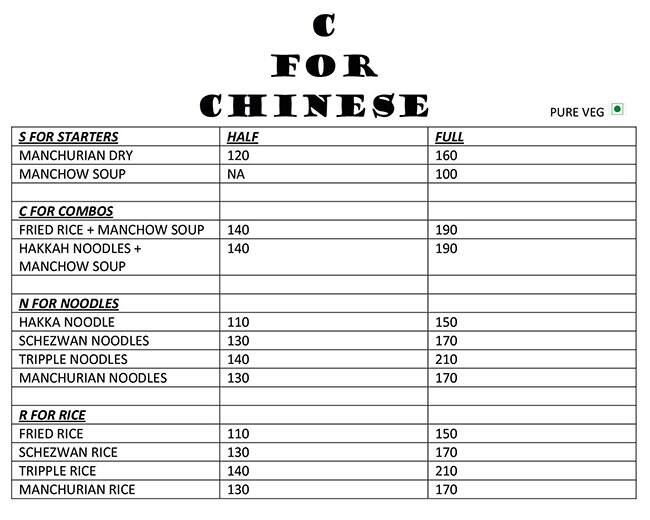 Menu of C For Chinese, Mohammad Ali Road, Mumbai
