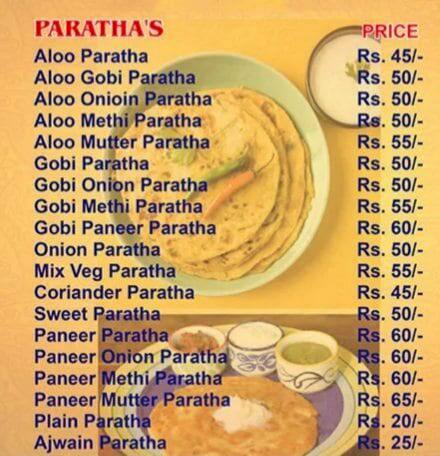 Menu at Paratha Kitchan, Kharar