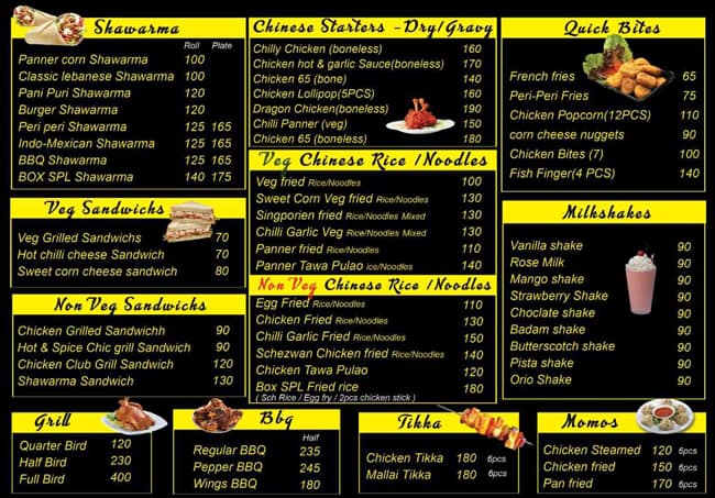 Menu of My Shawarma Box, Porur, Chennai