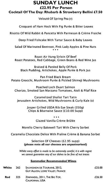 Menu at Chapter One Restaurant, Orpington, Farnborough Common