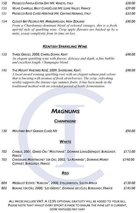 Menu at Chapter One Restaurant, Orpington, Farnborough Common