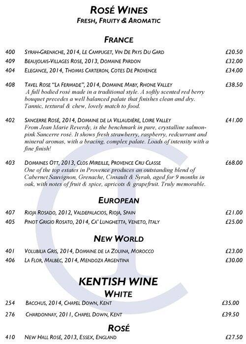 Menu at Chapter One Restaurant, Orpington, Farnborough Common