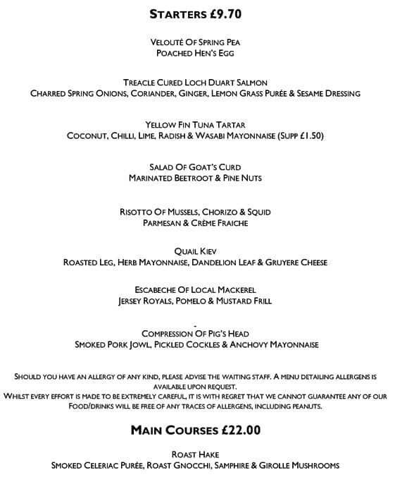 Menu at Chapter One Restaurant, Orpington, Farnborough Common