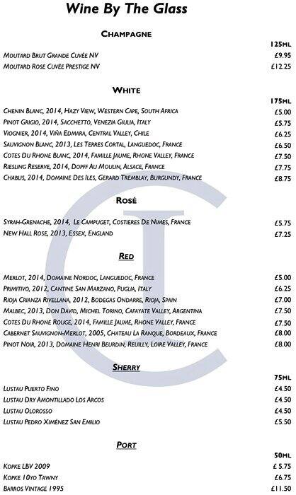 Menu at Chapter One Restaurant, Orpington, Farnborough Common